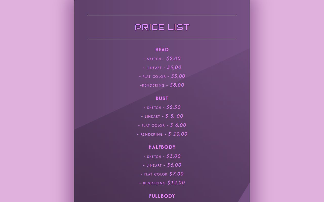 TOS AND PRICE LIST